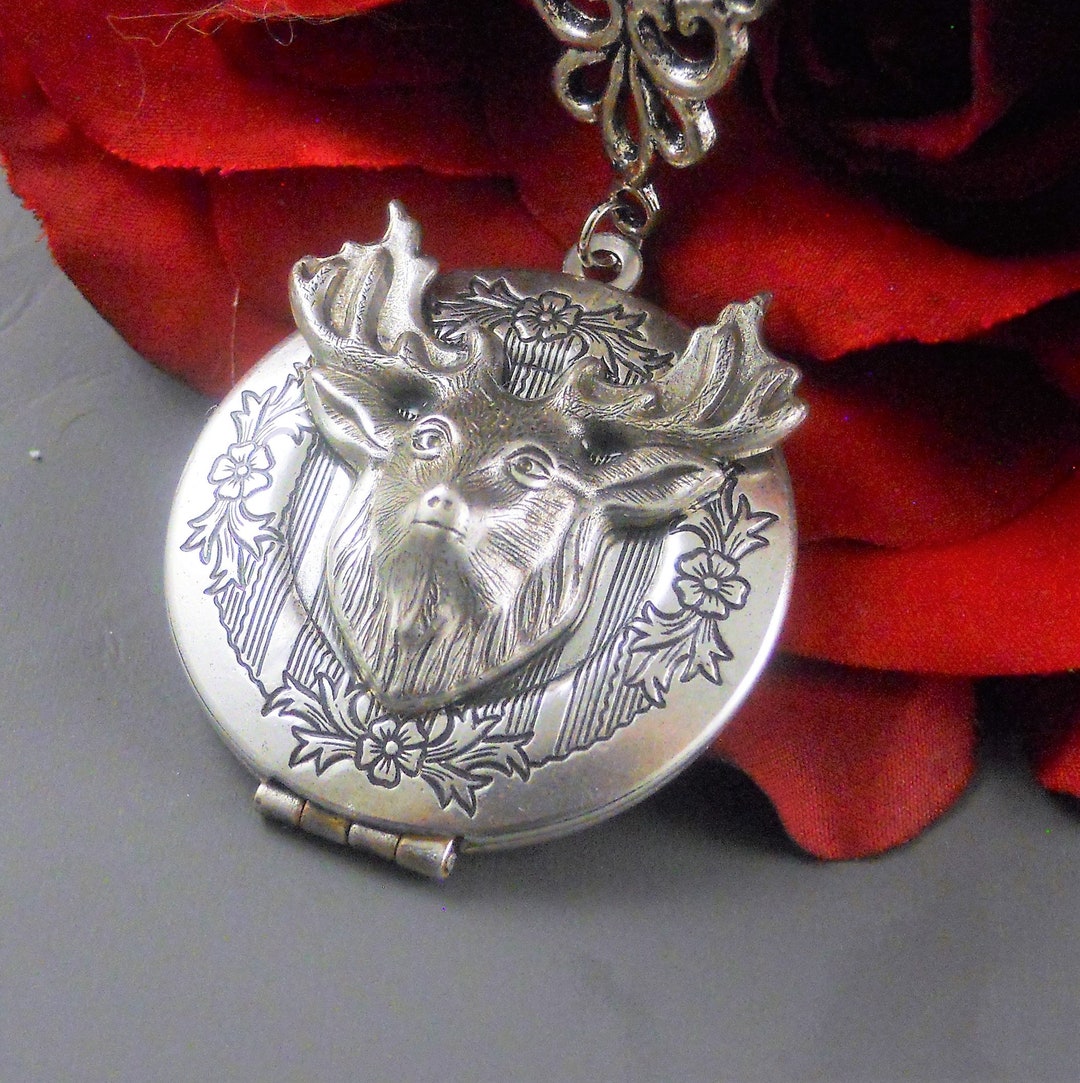 Personalized Photo Deer Locket Antique Silver Locket Locket Necklace ...