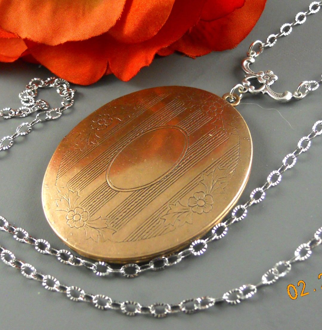 Photo Large Locket Necklace Rusted Necklace Unisex Necklaces Men ...