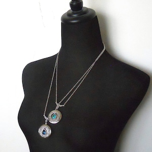 Custom Engrave Photo Necklace Victorian Sapphire Locket Antique Silver ...