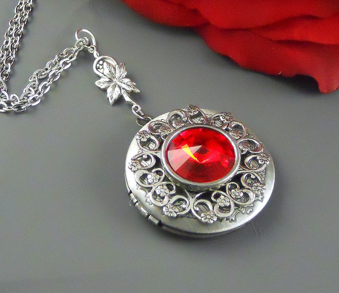 Victorian Ruby Style Locket Antique Silver Locket Crystal Vintage Red ...