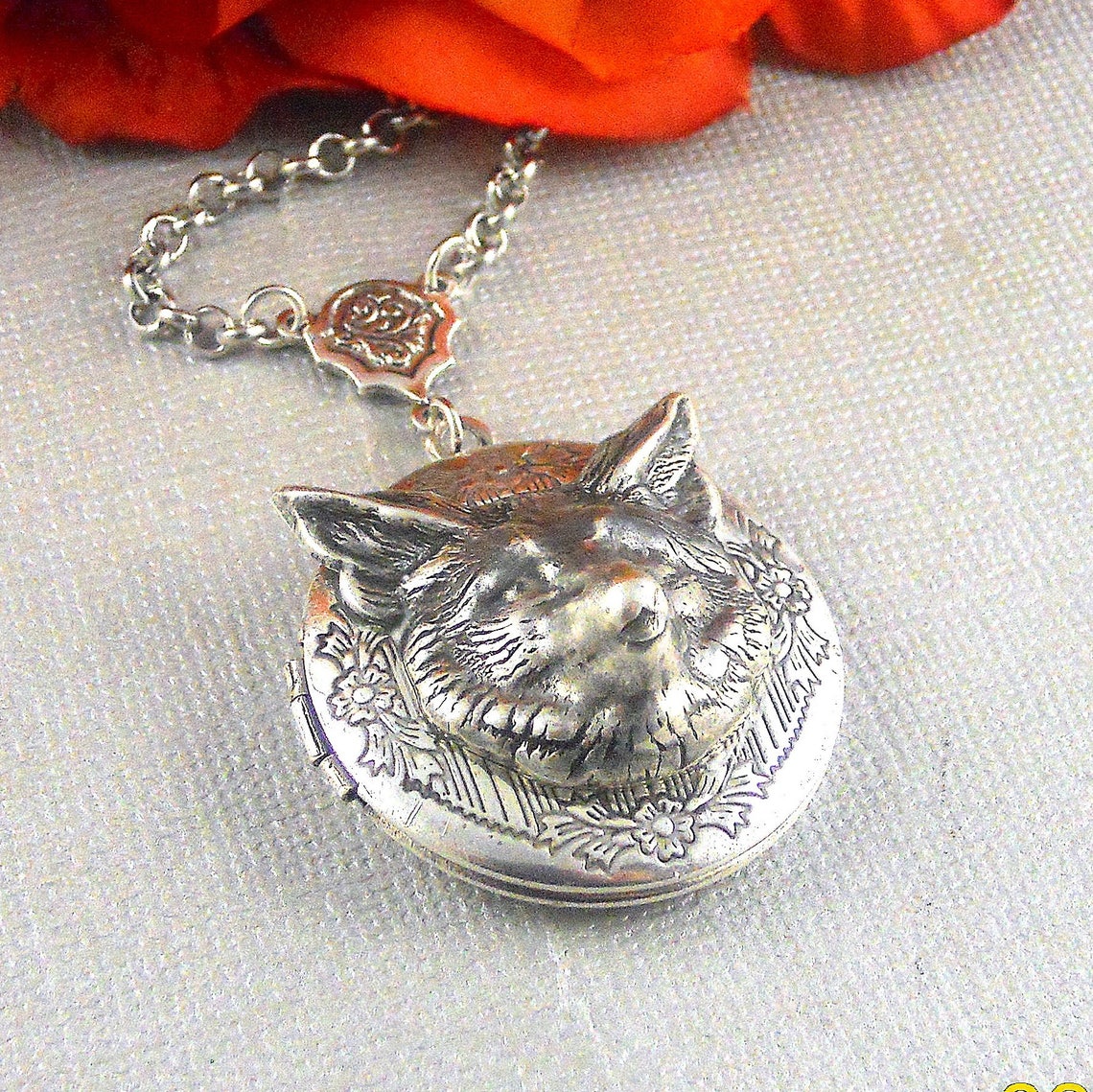 Fox Locket Necklace Vintage Locket Long Necklace 3D Fox - Etsy