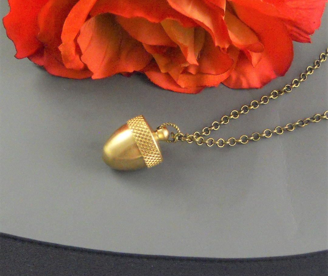 Locket Necklace, Acorn Locket, Acorn Locket Brass, Acorn Pendant ...