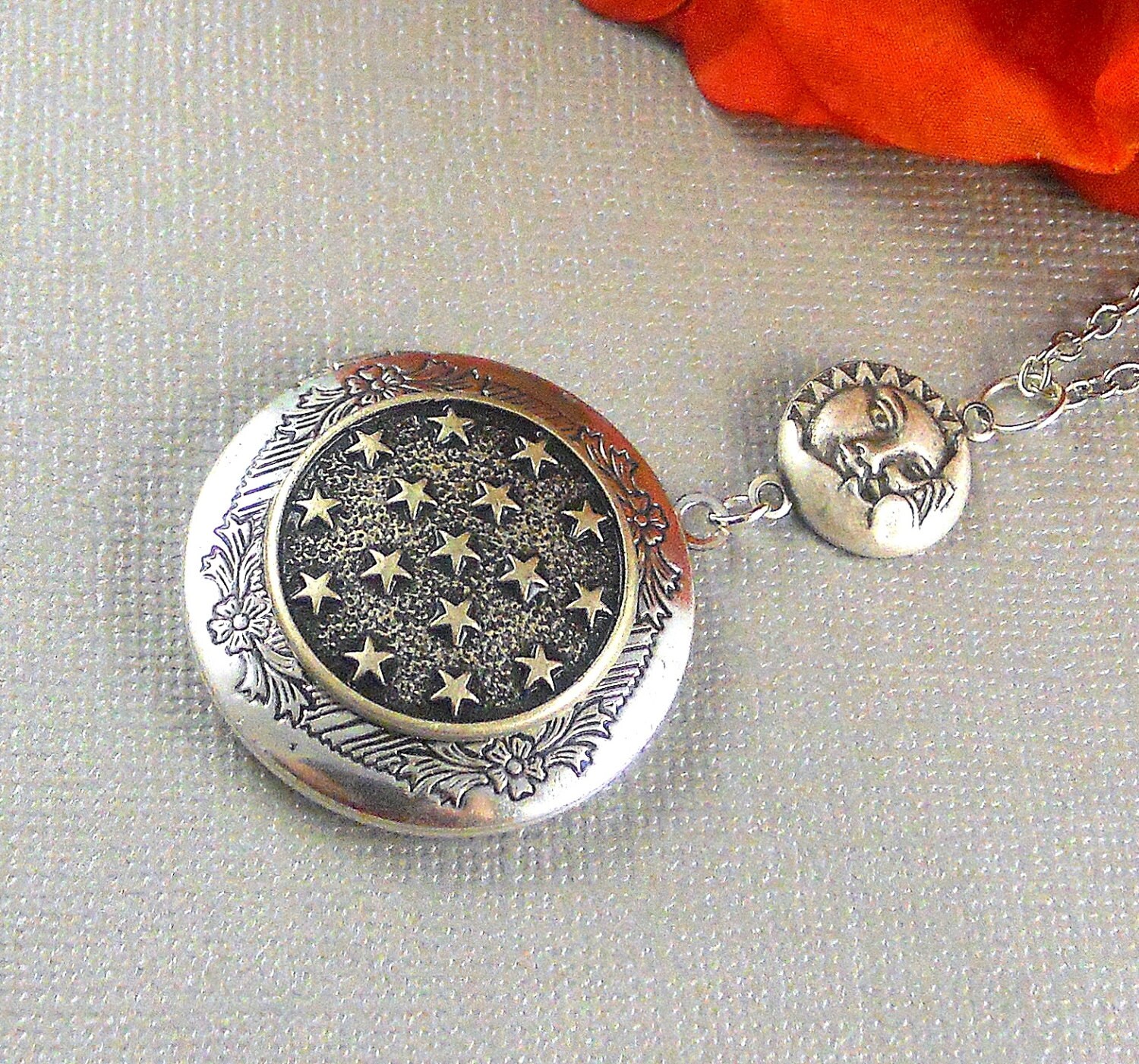 Stellar Star Locketsilver Locket Moongoddessstar Sun - Etsy
