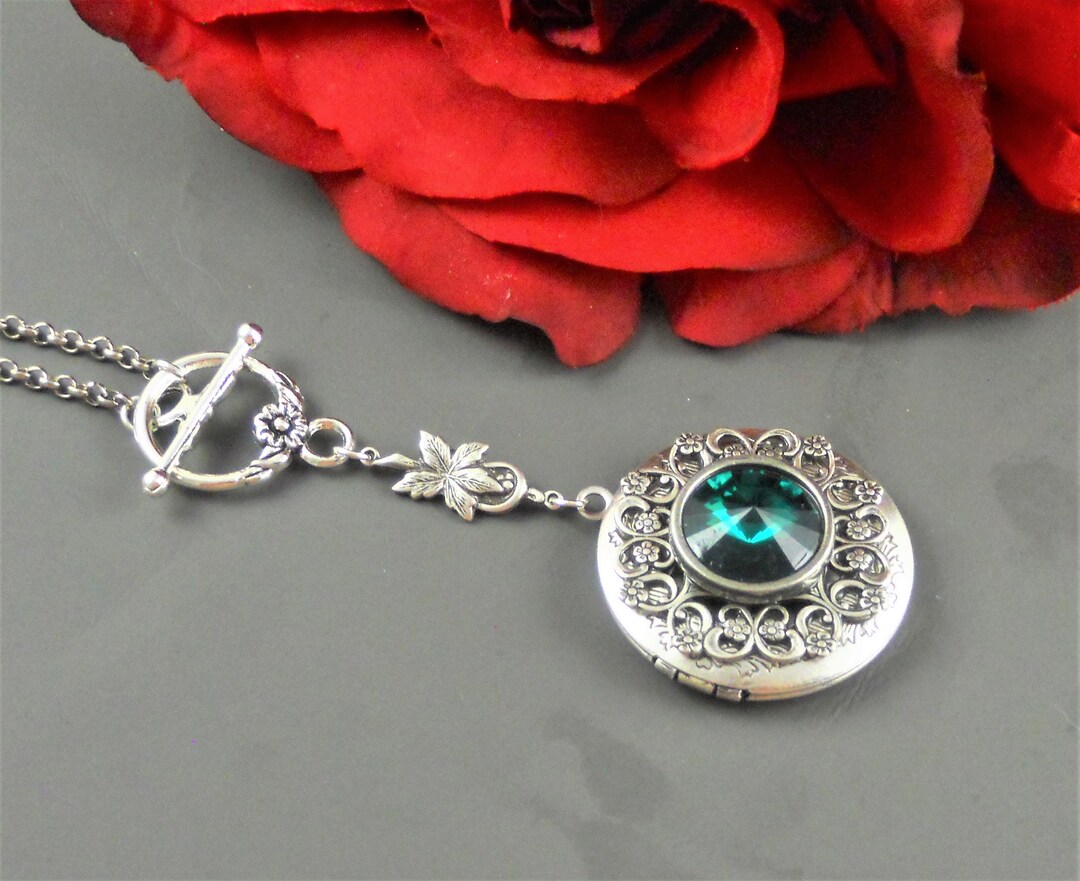 Antique Silver Locket Locket Silver Round Locket Emerald - Etsy