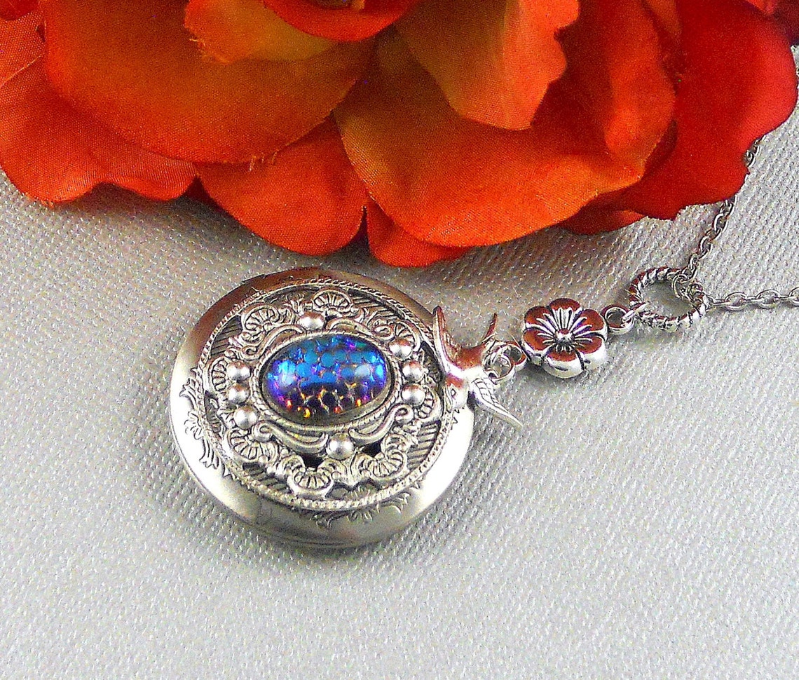 Victorian Stone Locket Silver Silver Locket Bird Sparrow | Etsy