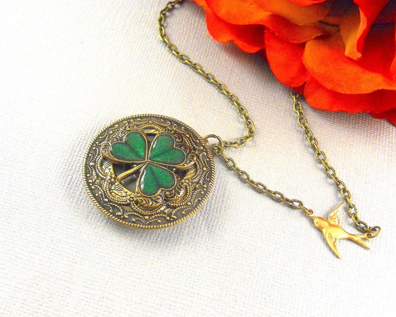 Irish Locket Antique Gold Gold Irish Locket Golden Shamrock - Etsy
