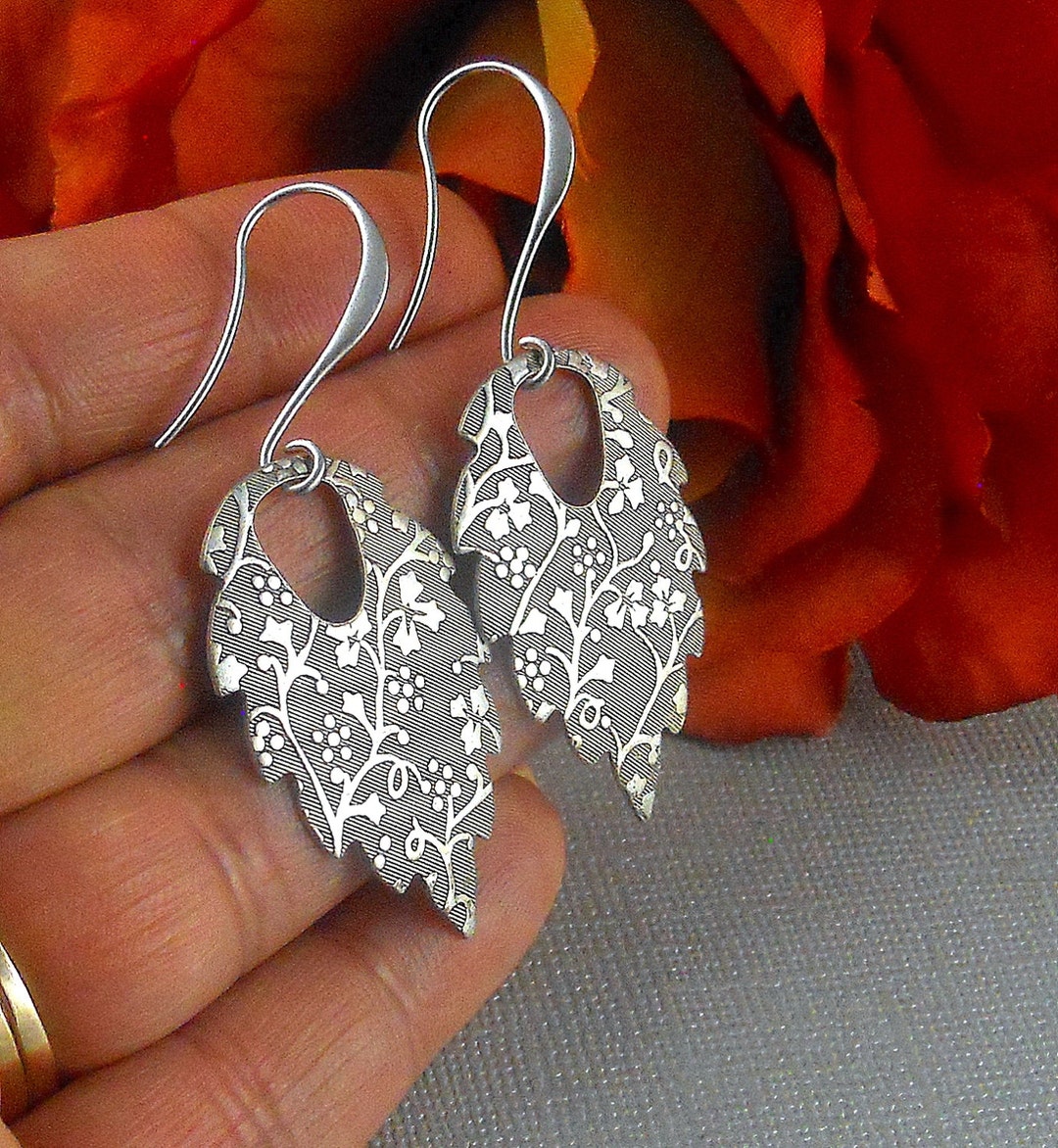 Woodland Earrings, Woodland, Leaf Leaves Earrings, Leaf, Silver Leaf ...