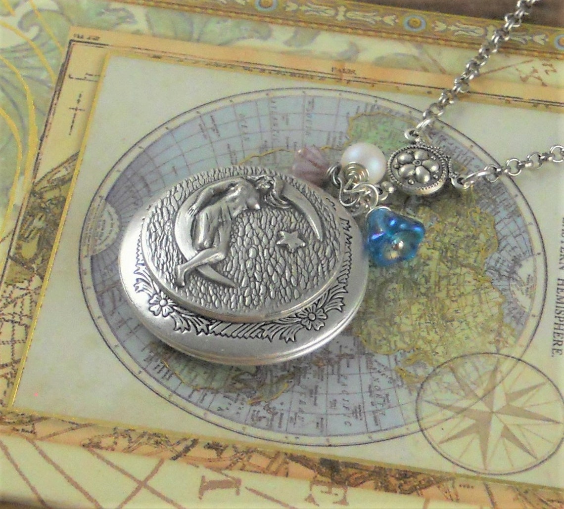 Silver Locket Mermaid Moon Locket Mermaid Locket Moon - Etsy