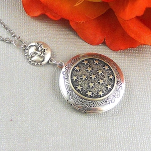Stellar Star Locket,silver Locket, Moon,goddess,star, Sun, Necklace ...