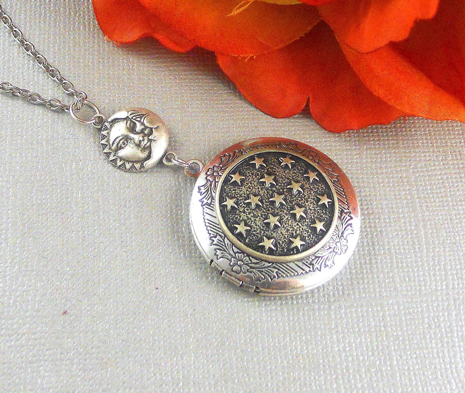 Stellar Star Locketsilver Locket Moongoddessstar Sun - Etsy