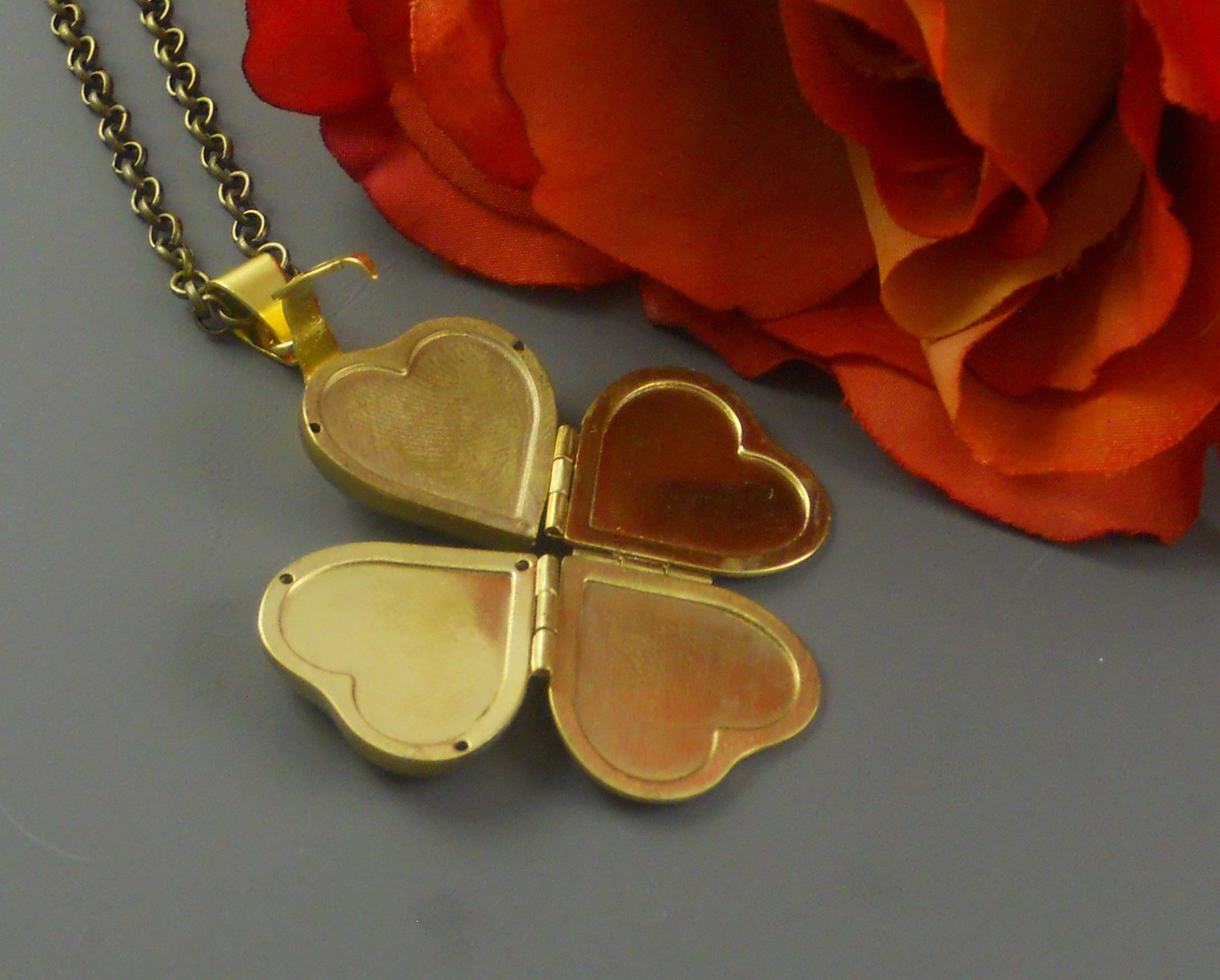 Heart Locket Brass Locket Four Photo Locket Folding Locket | Etsy