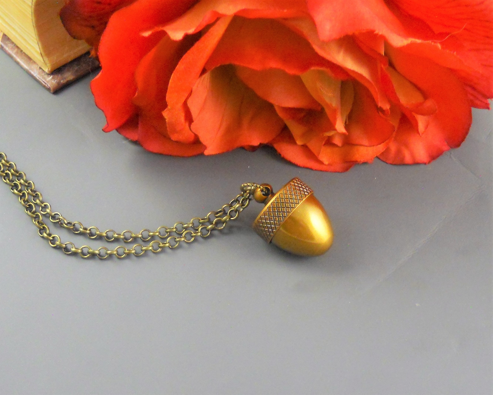 Locket Necklace, Acorn Locket, Acorn Locket Brass, Acorn Pendant ...