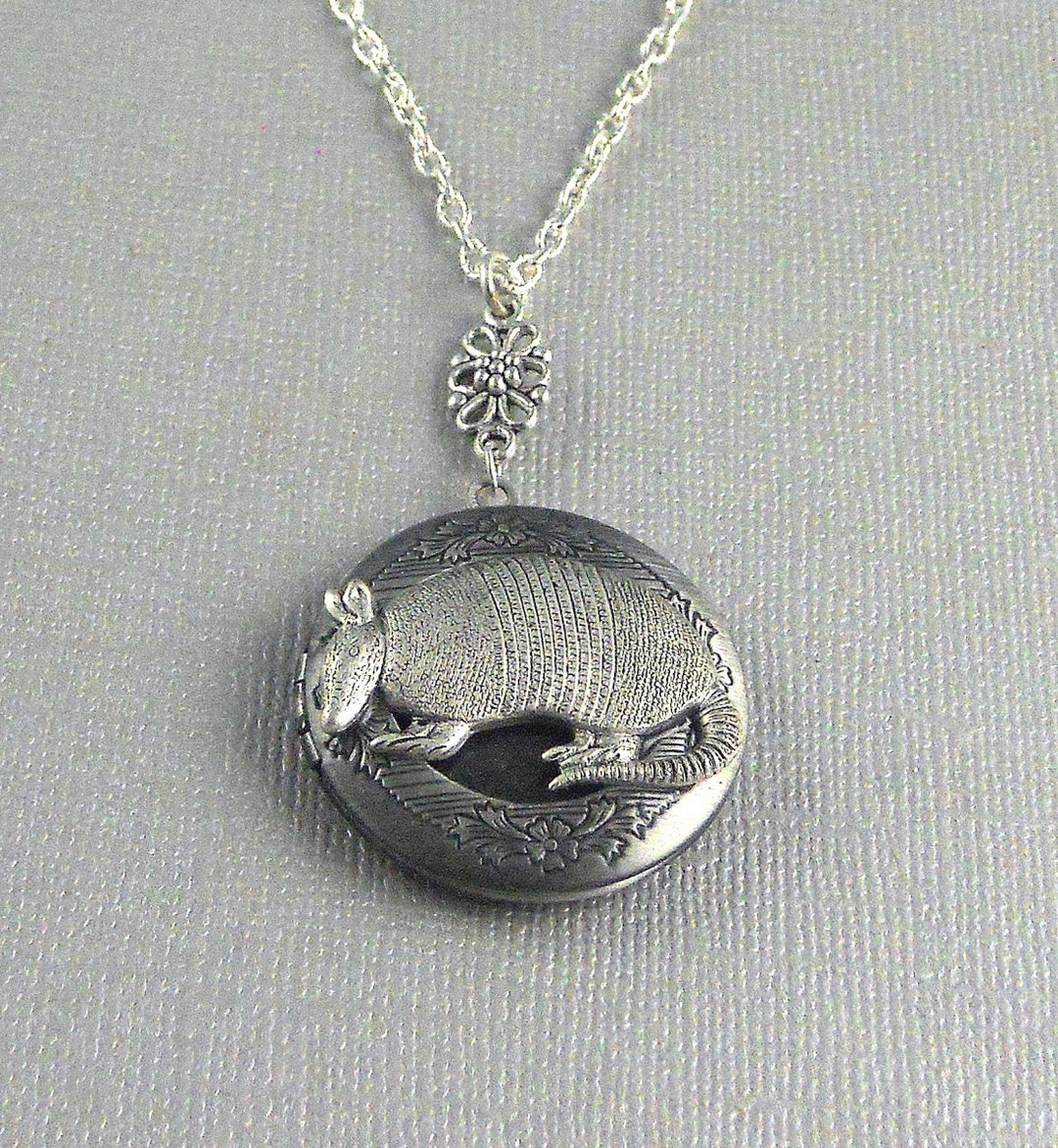 Custom Photo Silver Armadillo Locket Necklace Vintage Necklaces Animal ...