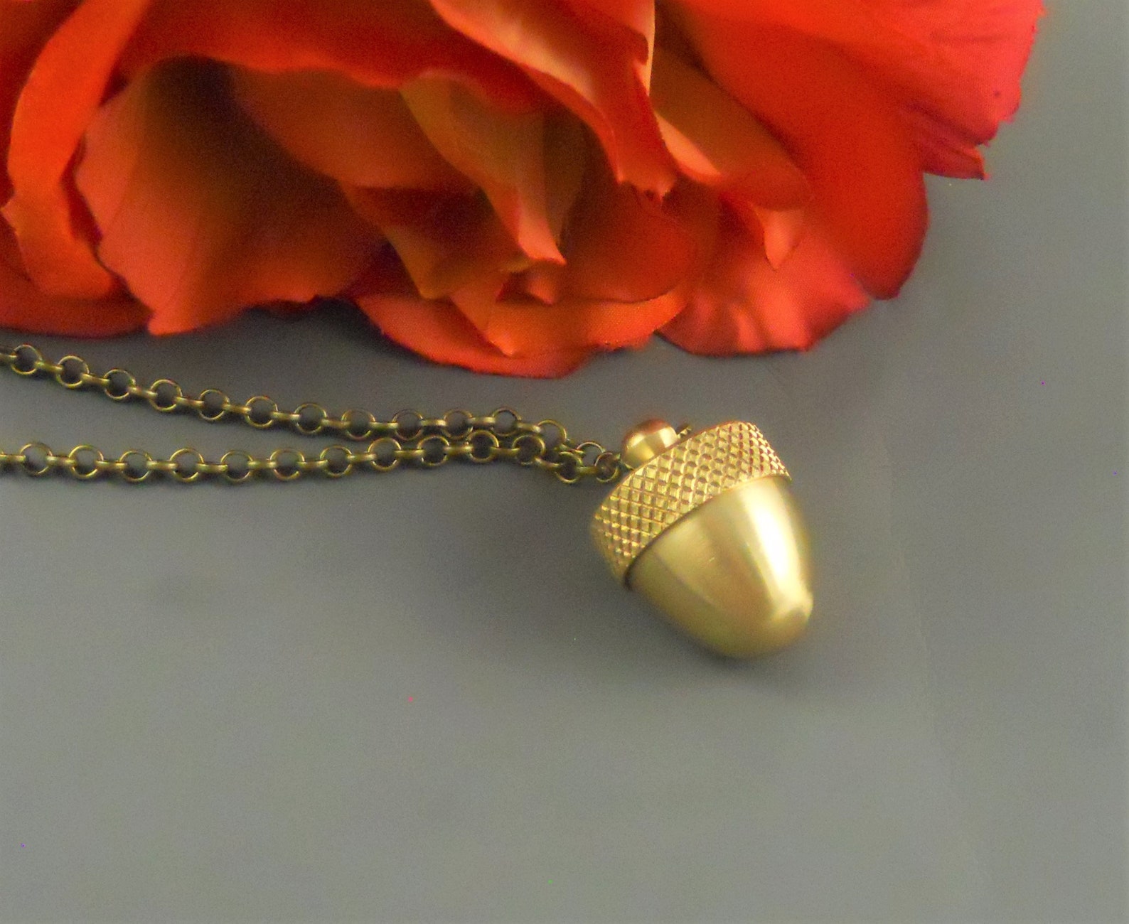Locket Necklace, Acorn Locket, Acorn Locket Brass, Acorn Pendant ...