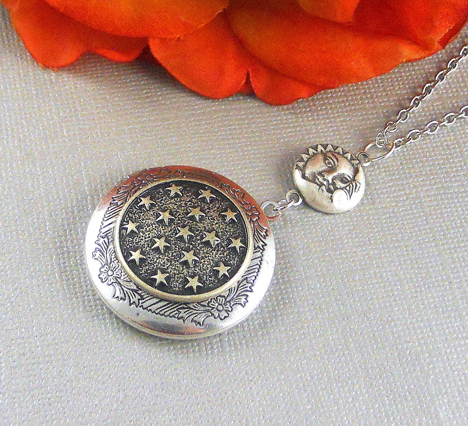 Stellar Star Locketsilver Locket Moongoddessstar Sun - Etsy