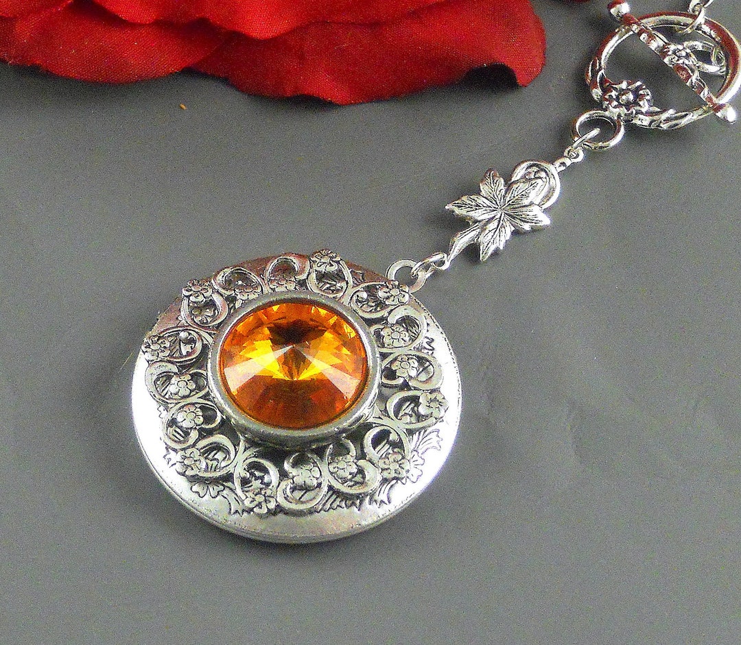 Victorian Citrine Locket Antique Silver Locket Rhinestone Vintage Topaz ...