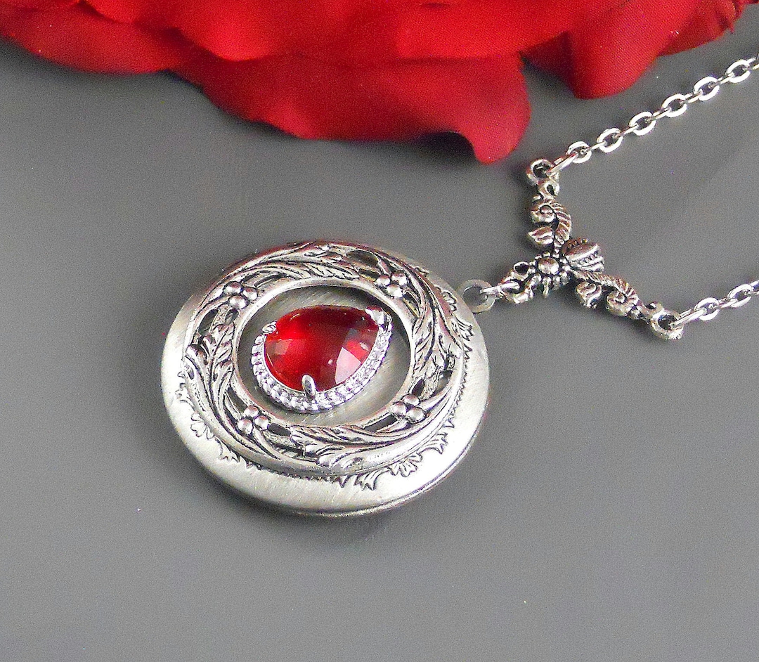 Victorian Red Locket Antique Silver Locket Rhinestone Vintage ...