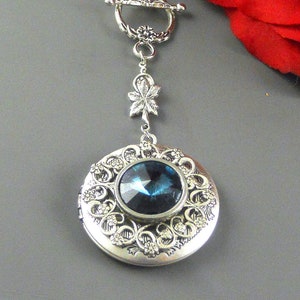 Photo Montana Blue Locket Silver Locket Blue Stone Locket Sapphire Blue ...