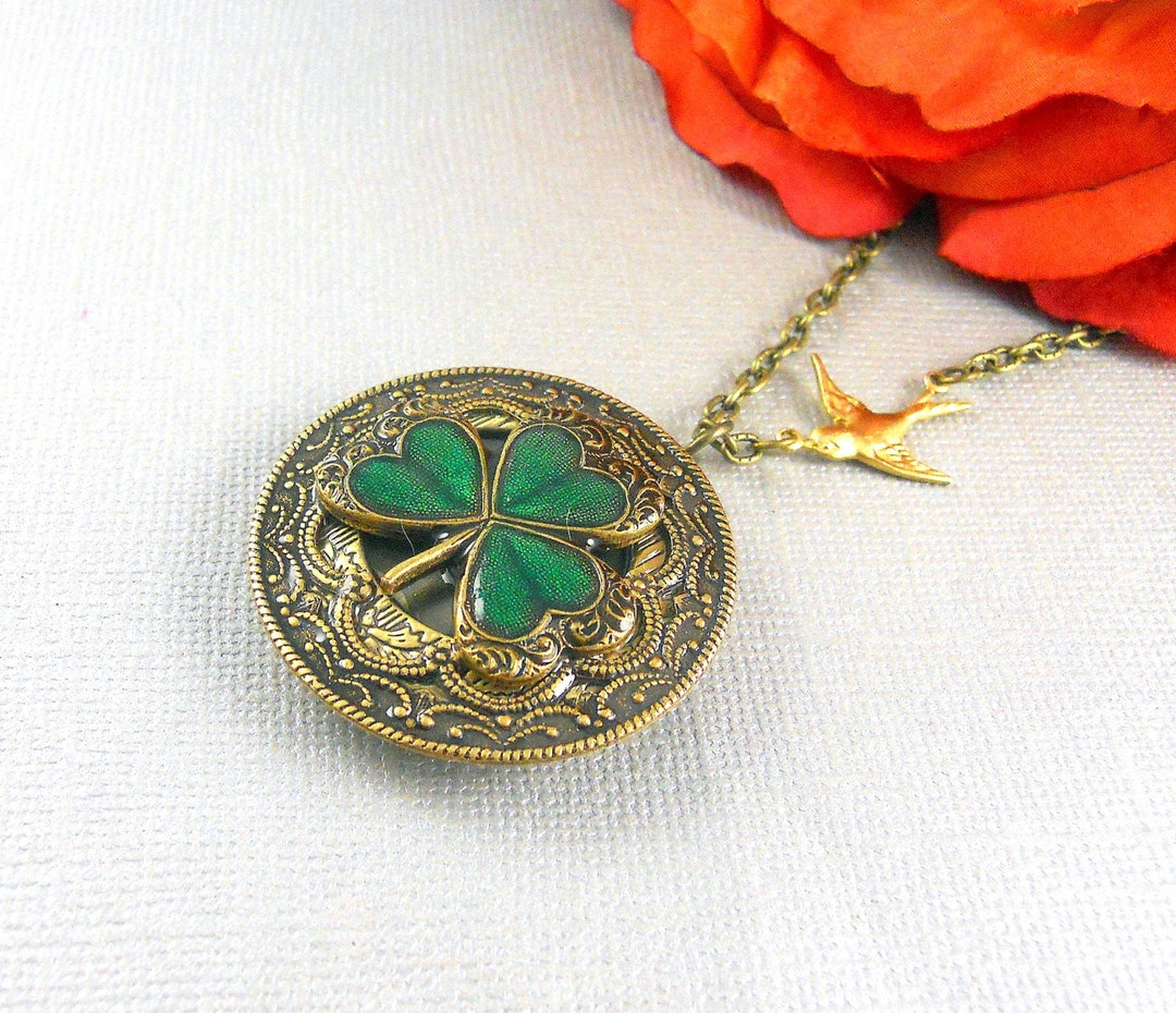 Irish Locket, Antique Gold, Gold Irish Locket, Golden Shamrock Locket ...