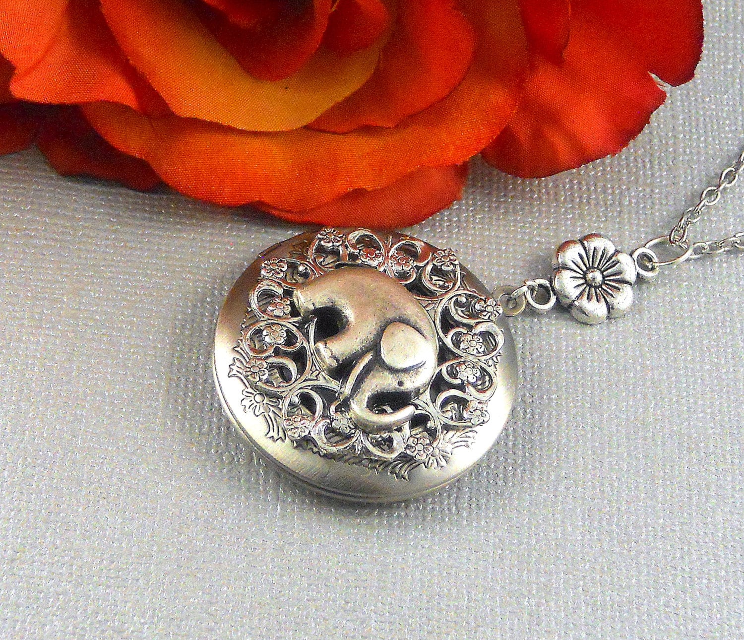 Elephant Locket Necklace Silver Locket Jewelry Women's - Etsy UK