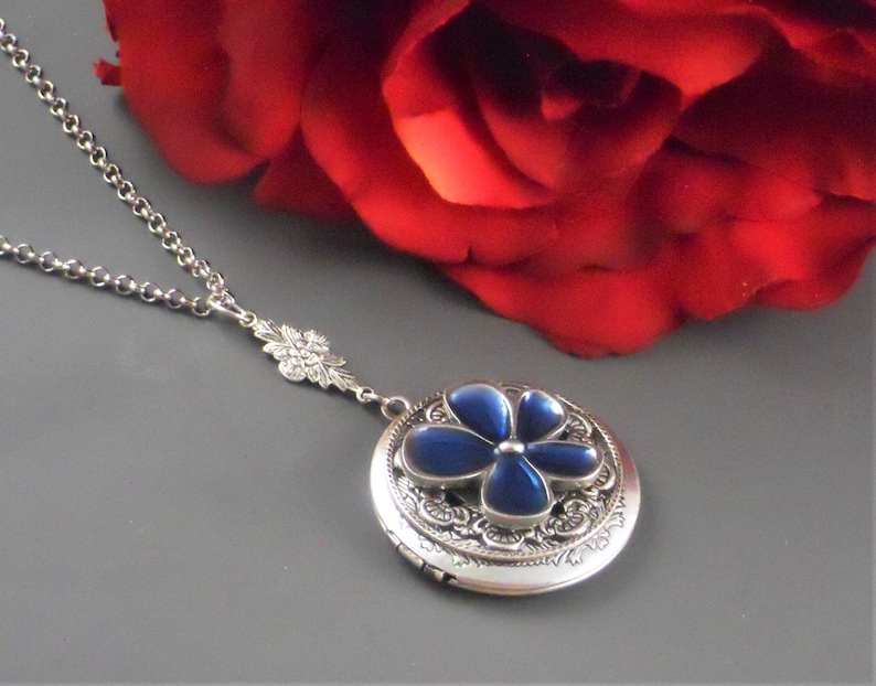 Silver Locket, Locket, Necklace, Picture Locket, Silver Blue Necklace ...