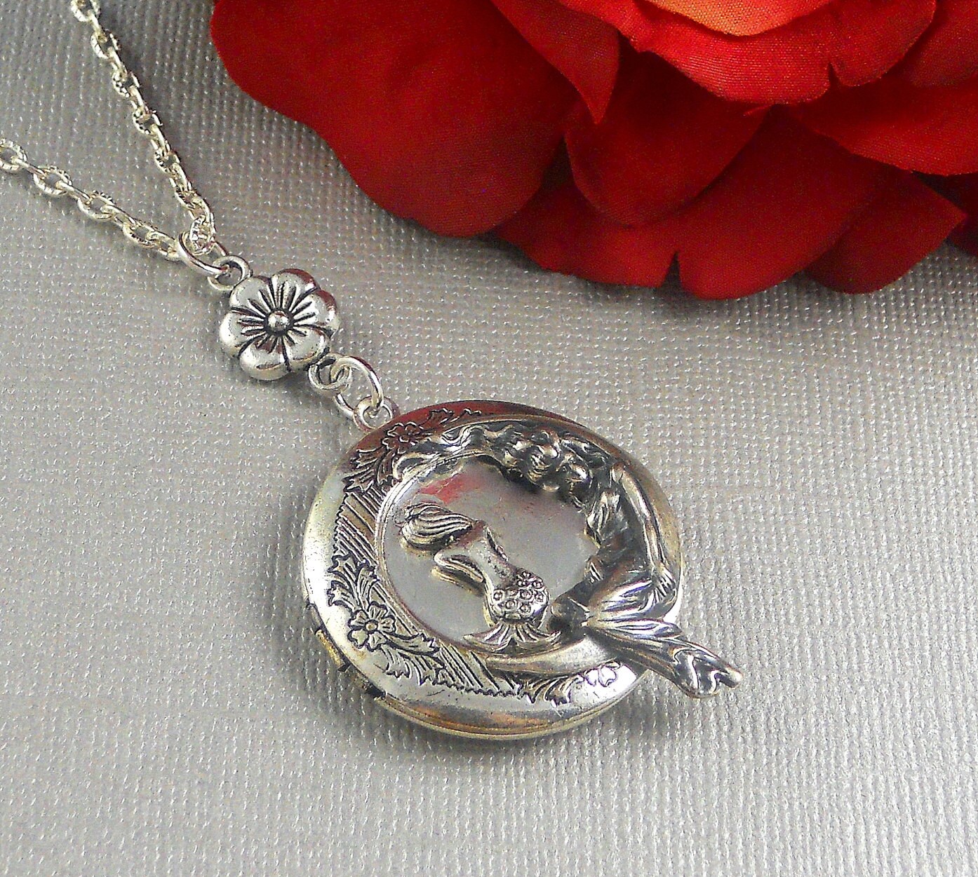 Mermaid Moon Locket Mermaid Locket Moon Goddess Silver - Etsy