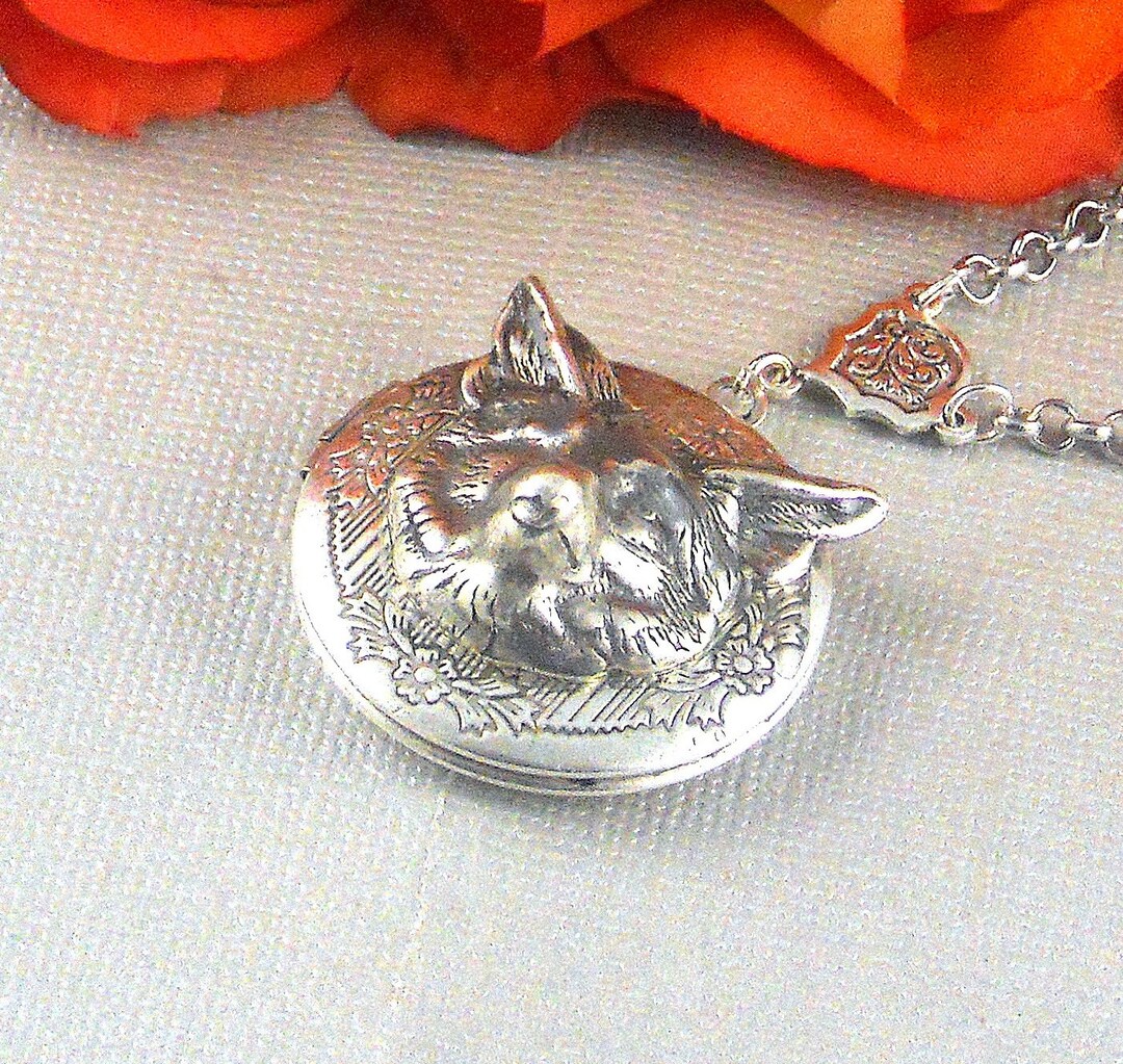 Fox Locket Necklace, Vintage Locket Long Necklace, 3D Fox Animal Locket ...
