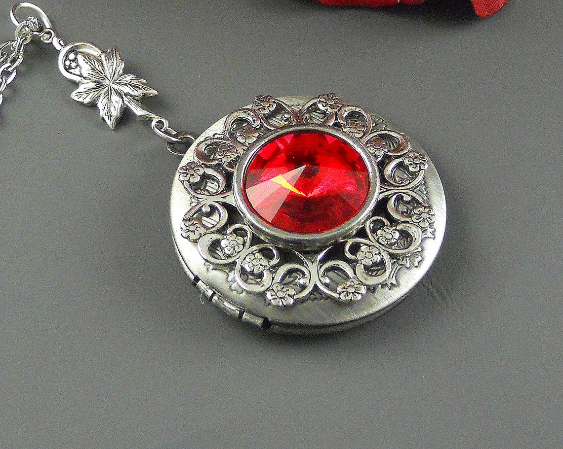 Victorian Ruby Style Locket Antique Silver Locket Crystal Vintage Red ...