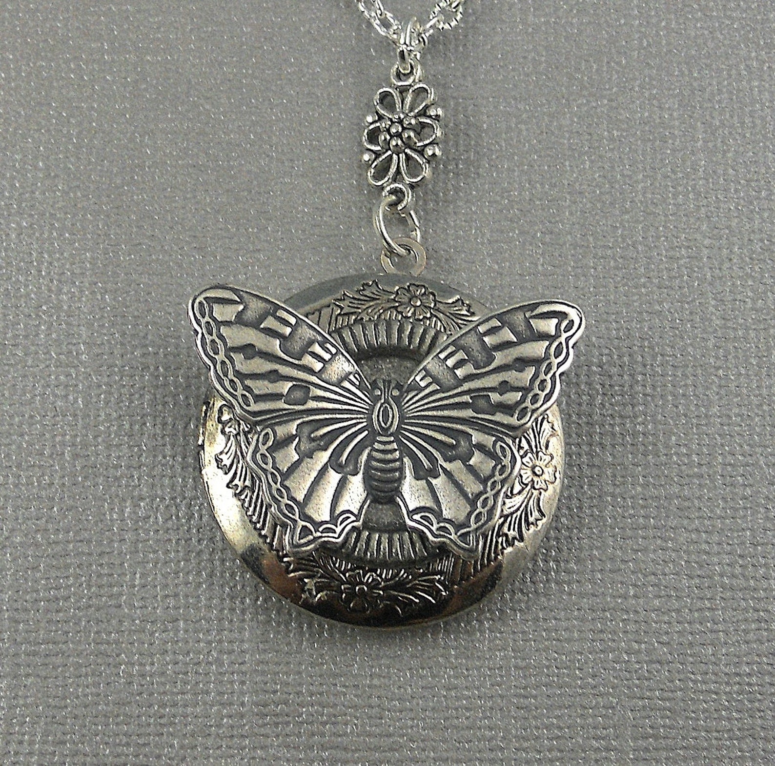 Silver Butterfly Locket Butterfly Necklace Butterfly - Etsy