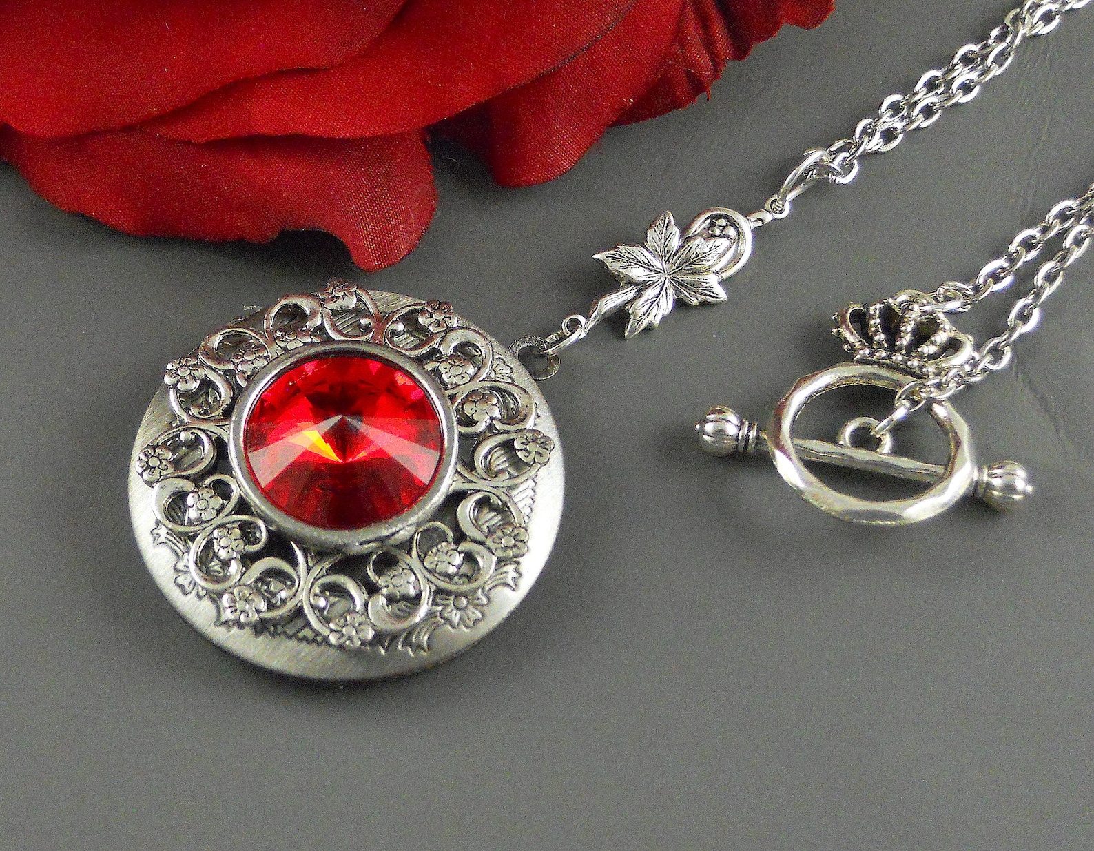 Victorian Ruby Style Locket Antique Silver Locket Crystal Vintage Red ...