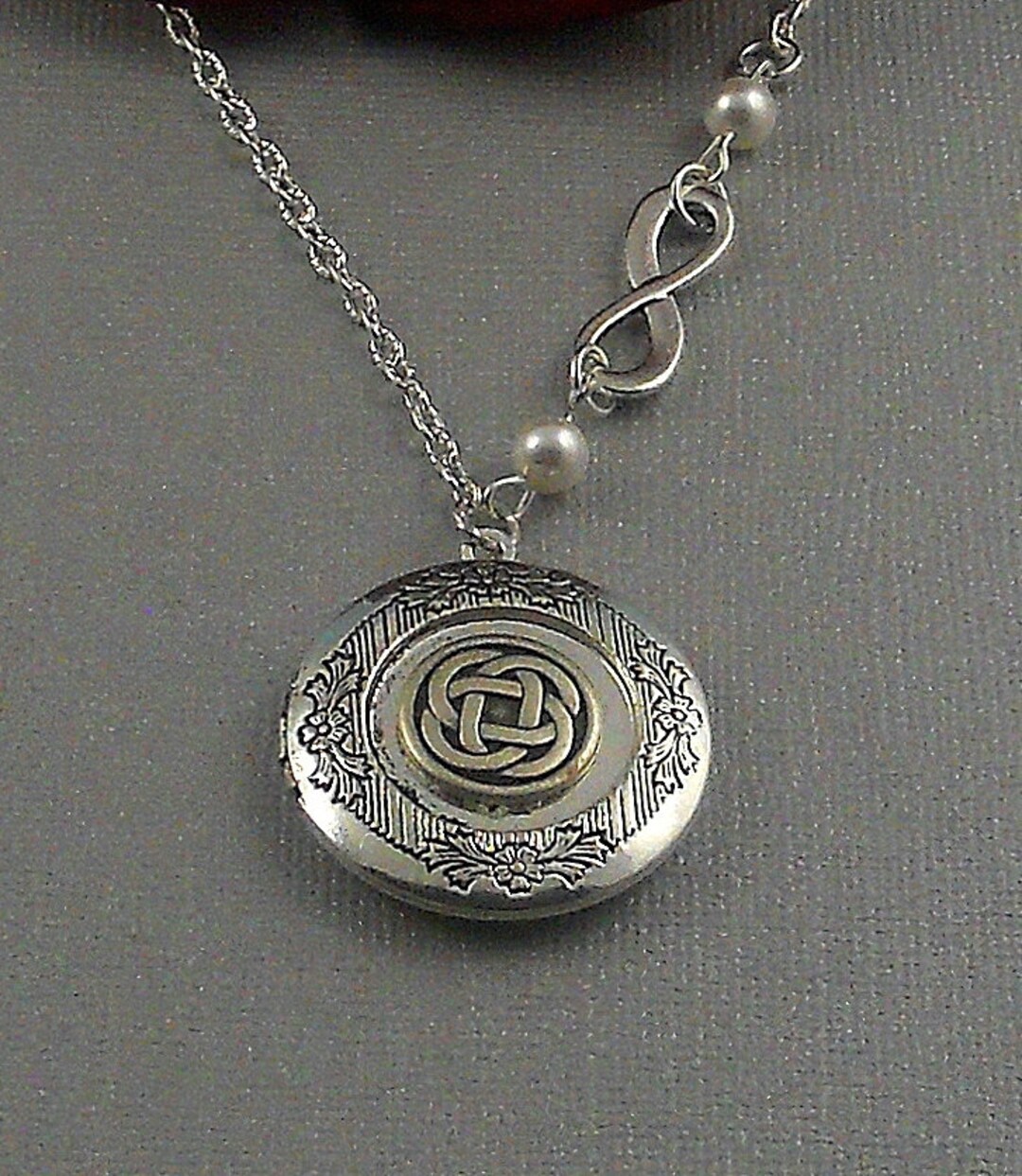Custom Photo Silver Celtic Knot Locket, Antique Silver, Infinitely ...