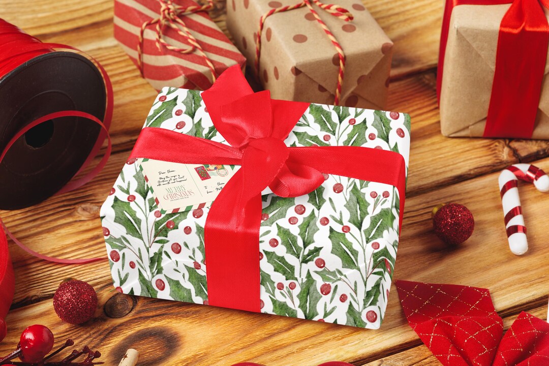 Christmas Mistletoe Wrapping Paper Roll Holiday Gift Wrap Festive Xmas ...