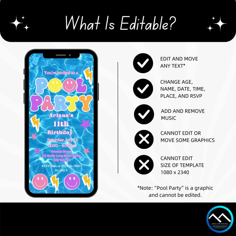 Preppy Pool Party Birthday Invitation, Editable Retro Smiley Birthday ...