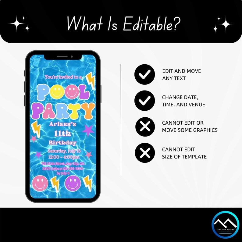 Preppy Pool Party Birthday Invitation, Editable Retro Smiley Birthday ...