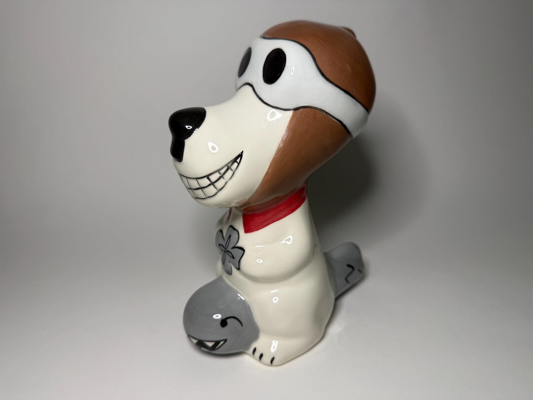 Red Baron Snoopy Sitting on Shark Coin Bank Handmade Ceramic 7" X 5" X ...