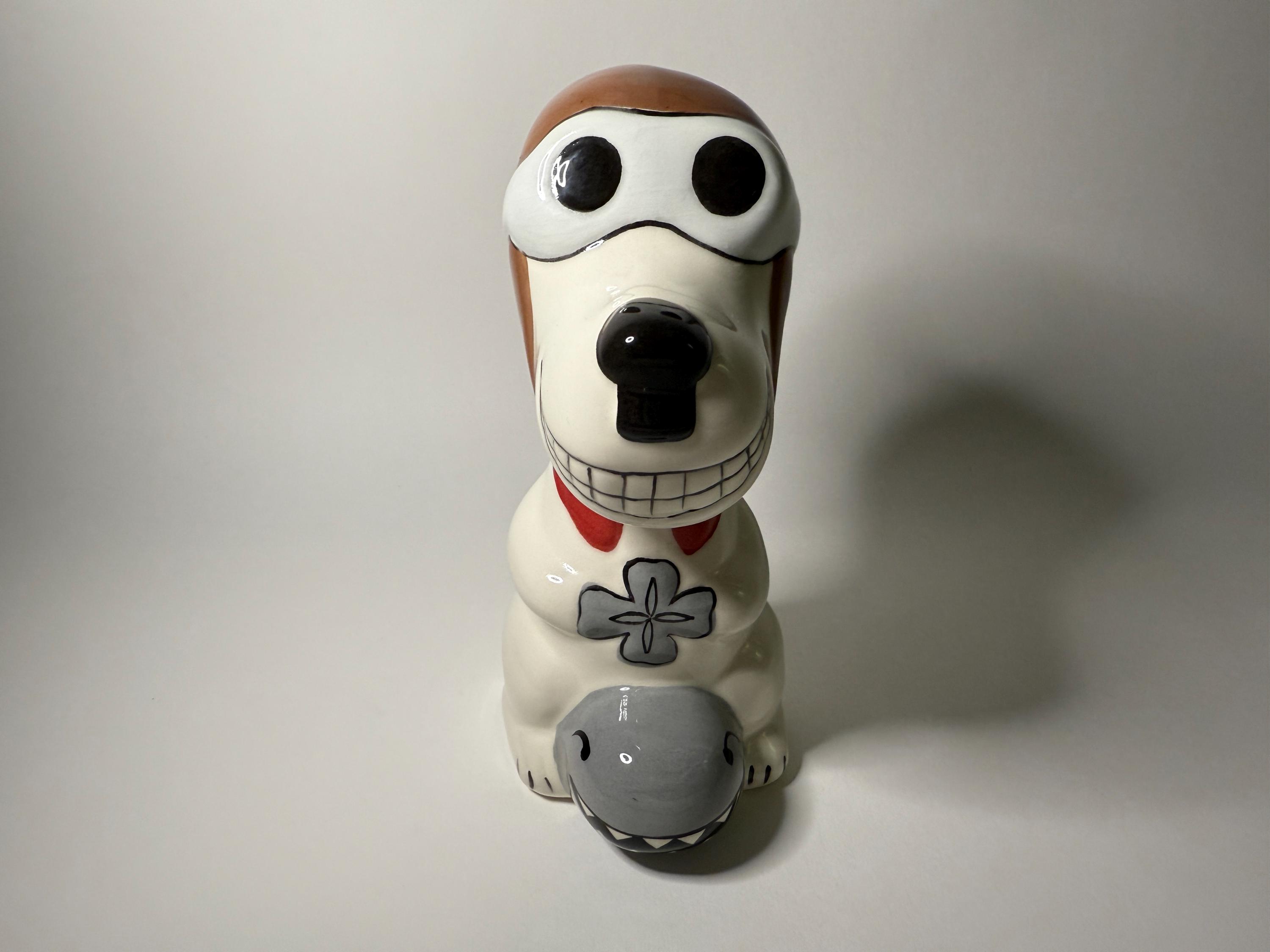 Red Baron Snoopy Sitting on Shark Coin Bank Handmade Ceramic 7" X 5" X ...