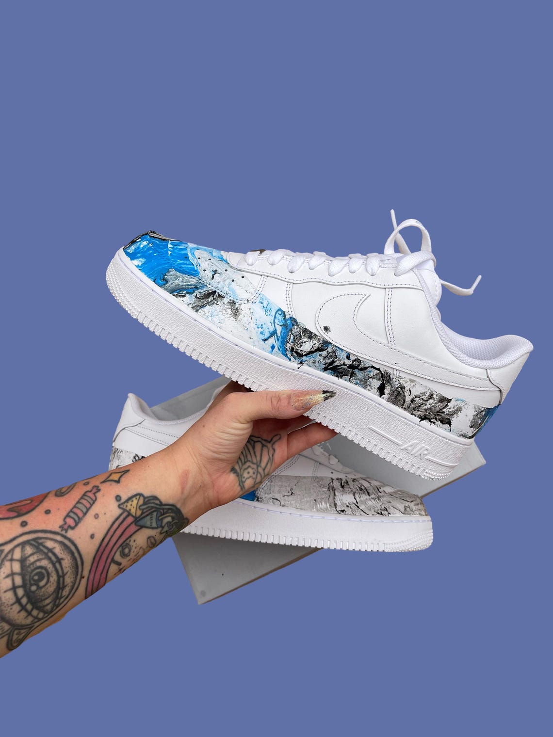 Custom Bespoke Black and Blue Hydro- Dipped Nike Air Force 1 - Etsy