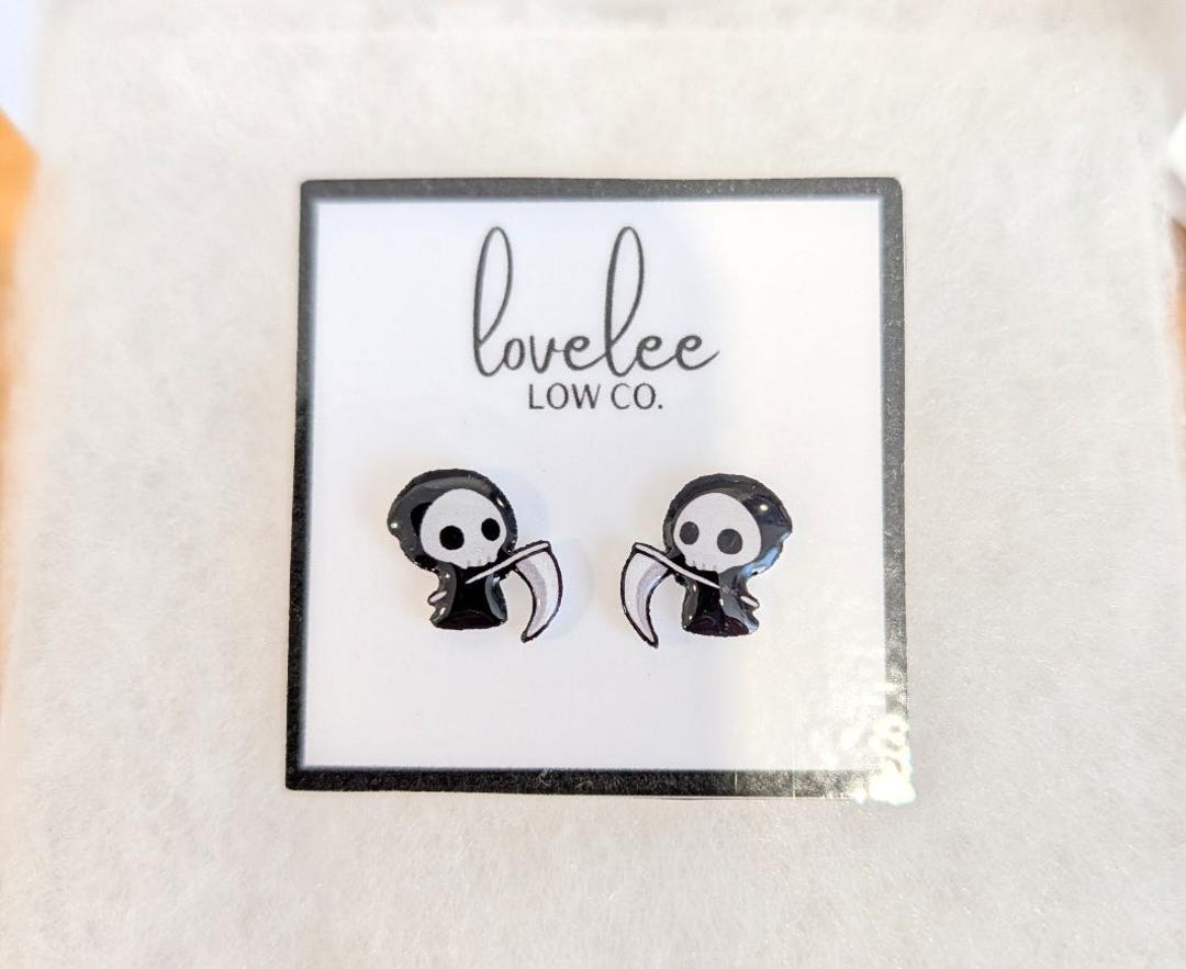 Grim Reaper Stud Earrings: Kawaii Hypoallergenic Jewelry - Etsy