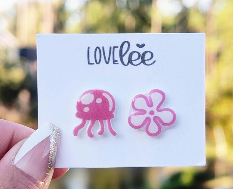 Spongebob Mismatched Jellyfish Flower 90s Cartoon Stud Earrings - Etsy