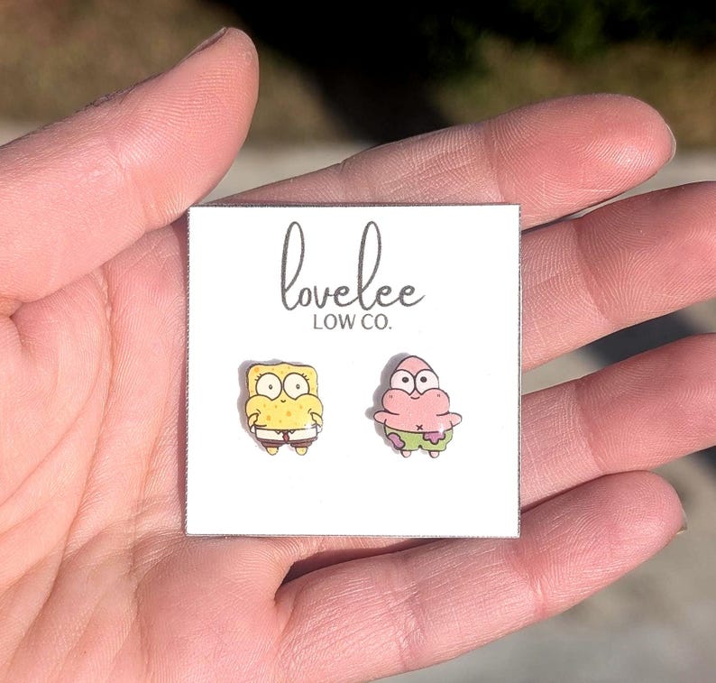 Spongebob Inspired 90s Stud Earrings Mismatched Earrings Hypoallergenic ...