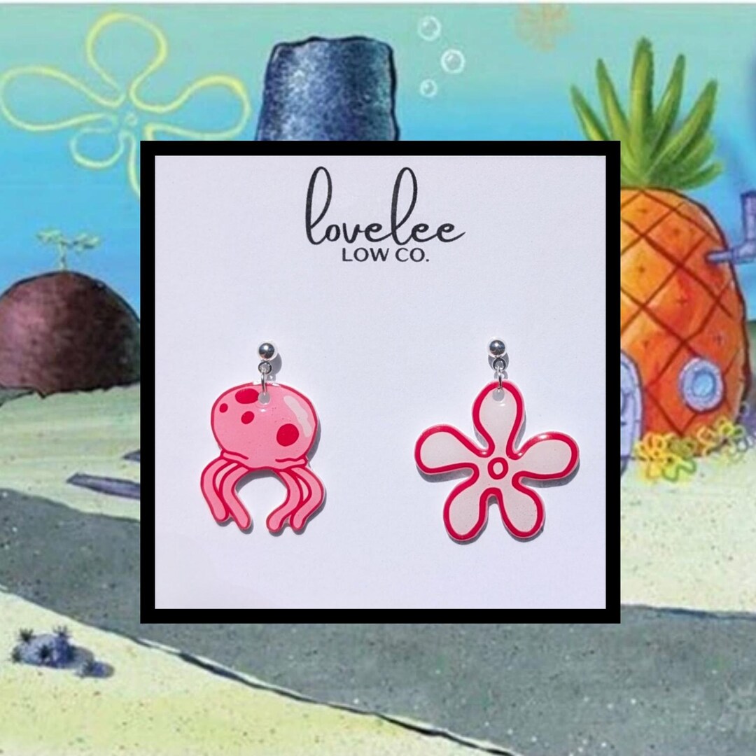 Spongebob Inspired Flower and Jellyfish Mismatched Earrings 90s ...