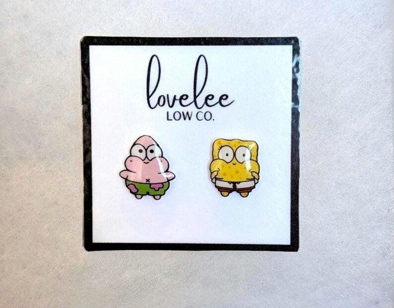 Spongebob Inspired 90s Stud Earrings Mismatched Earrings Hypoallergenic ...