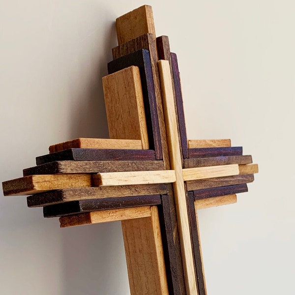 Cross Wooden Crucifix Wood Cross Stained Wooden Cross Crucifix Layered ...