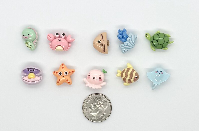 Micro Mini Sea Creature Magnet Set of 10 - Seahorse, Oyster, Crab ...