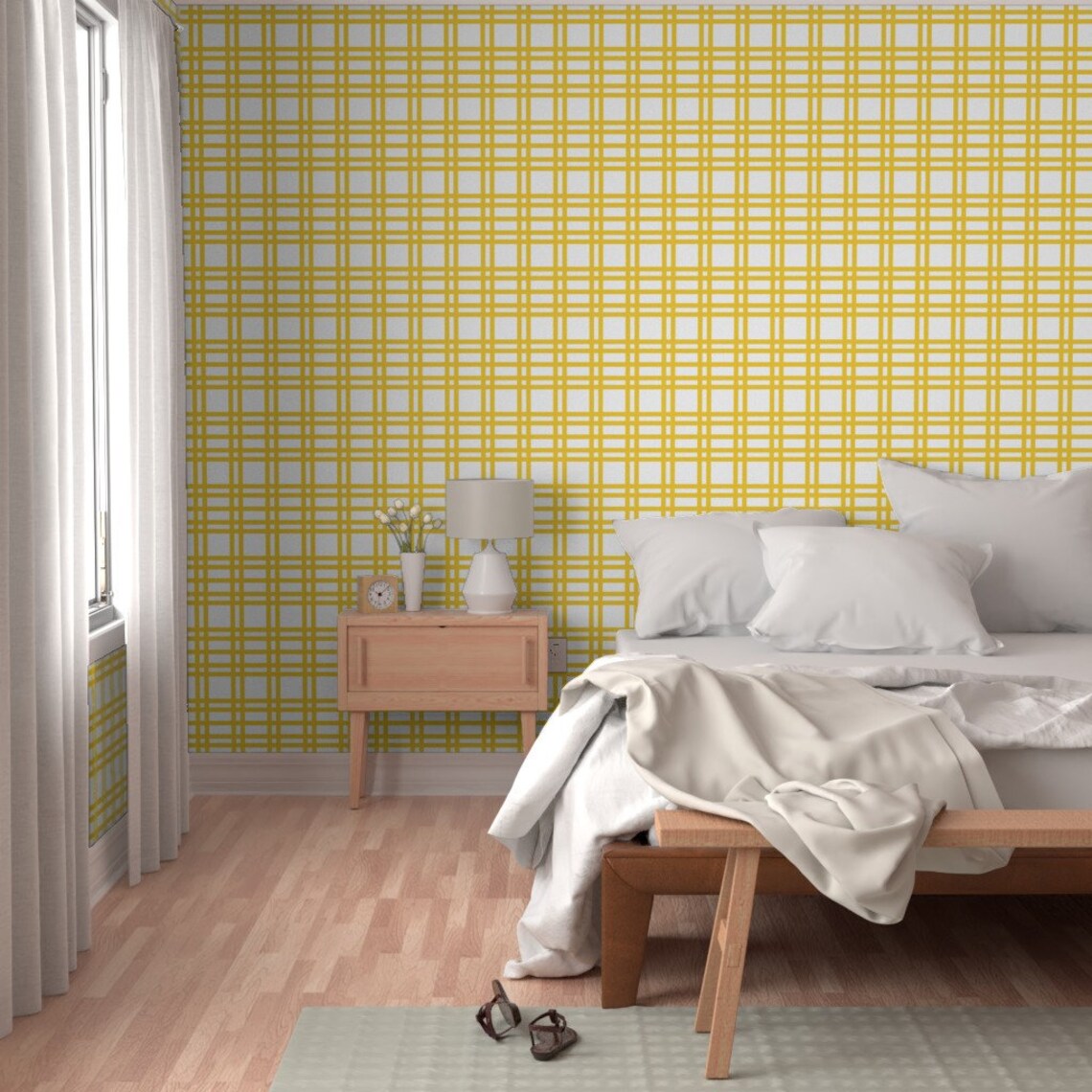 Yellow Plaid Wallpaper in Peel and Stick or Prepasted Wallpaper ...