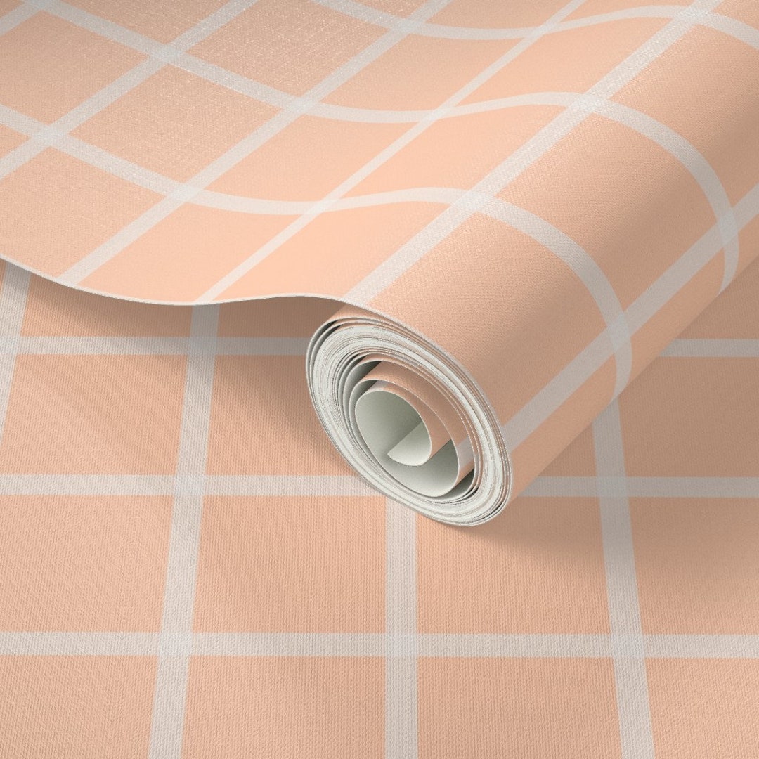 Wallpaper Peach Grid Checkered Wallpaper in Peel and Stick or Prepasted ...