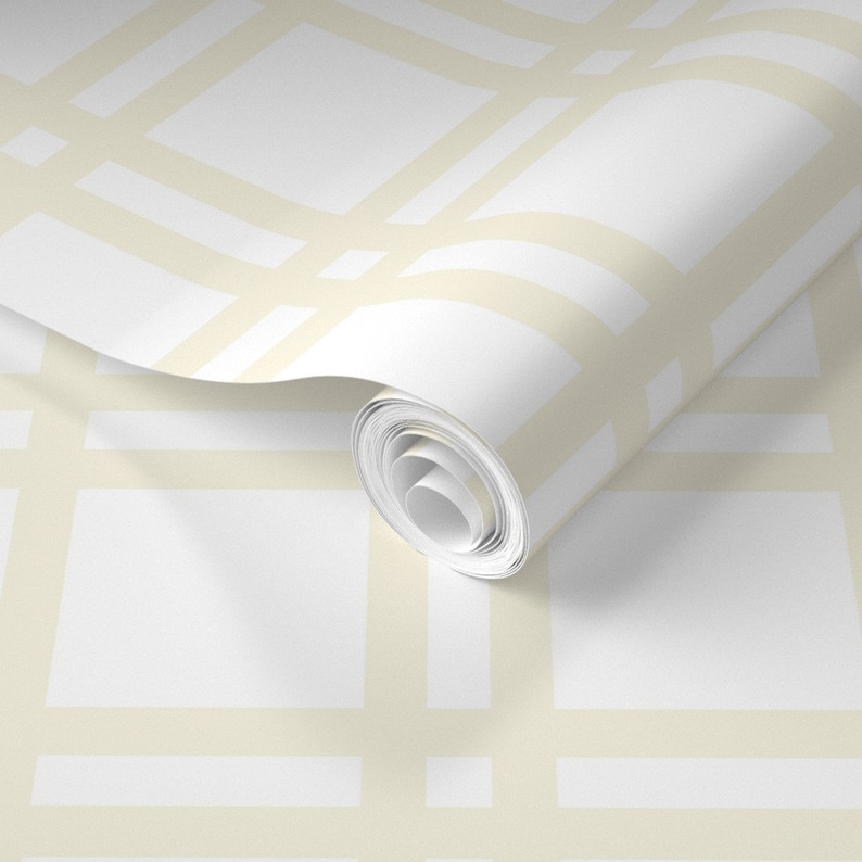 Wallpaper Neutral Beige Grid Wallpaper in Peel and Stick or Prepasted ...