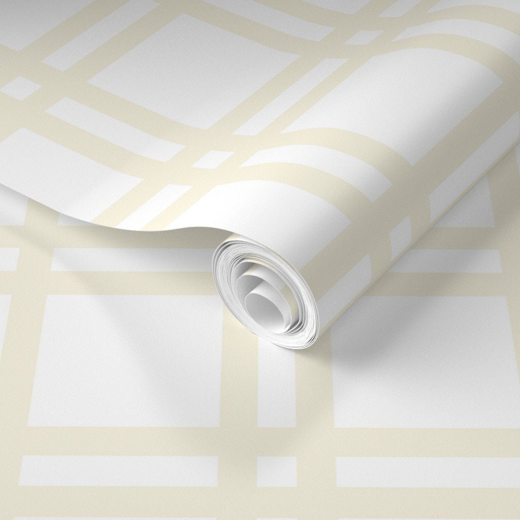 Wallpaper Neutral Beige Grid Wallpaper in Peel and Stick or Prepasted ...