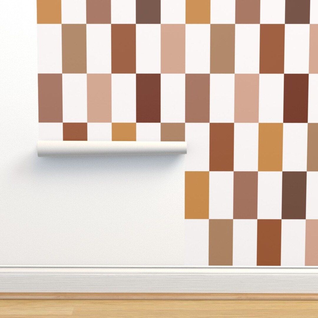 Wallpaper Neutral Browns Checker Rectangle Tiles Peel and Stick ...
