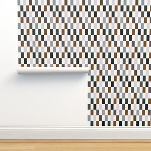 Wallpaper Checker Rectangle Moody Dark Neutrals Blue Grey Brown Tiles ...